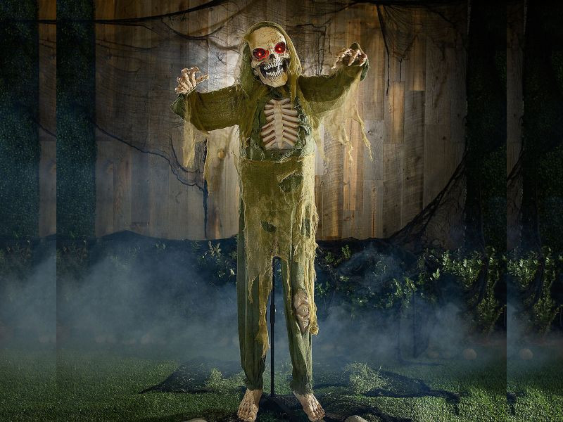 Standing Animated Green Skeleton Reaper | 5ft 4"