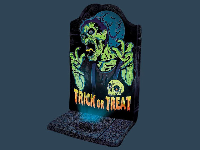 Light-Up Neon Zombie Tombstone - Halloween Grave Prop