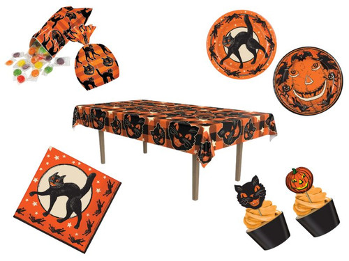 Vintage Halloween Party Pack | 16 Plates, 16 Napkins, 50 Picks, 25 Bags
