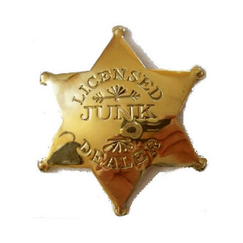 Licensed Junk Dealer Western Badge Solid Brass - ReplicaWeaponry.com