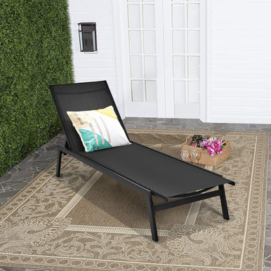 Outdoor Reclining Chaise Lounge Chair with 6-Position Adjustable Back ...