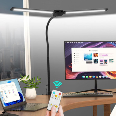 Dual-Head LED Desk Lamp with Adjustable Gooseneck and Remote - Pick ...