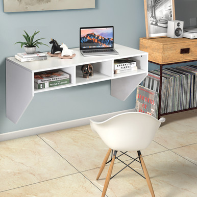 Wall-Mounted Floating Computer Table Desk with Storage Shelf - Pick ...