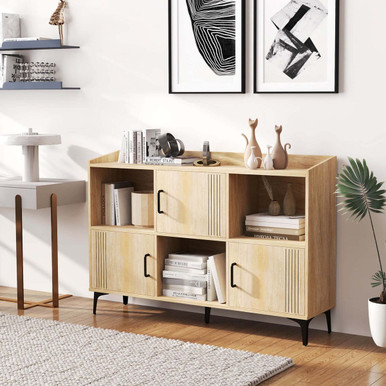 Sideboard Storage Cabinet Bookcase with 3 Doors and Open Compartments ...