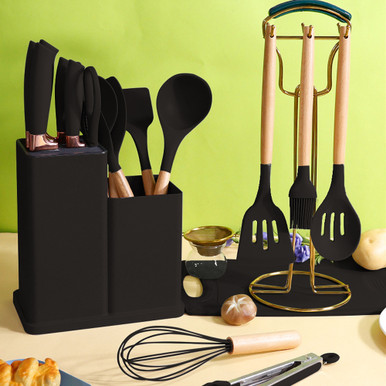 19-Piece Cooking Utensils and Knife Block Set with Mini Cutting Board ...