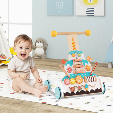 Birthday Cake Wooden Baby Walker with 3-Level Easy-To-Grip Handle ...