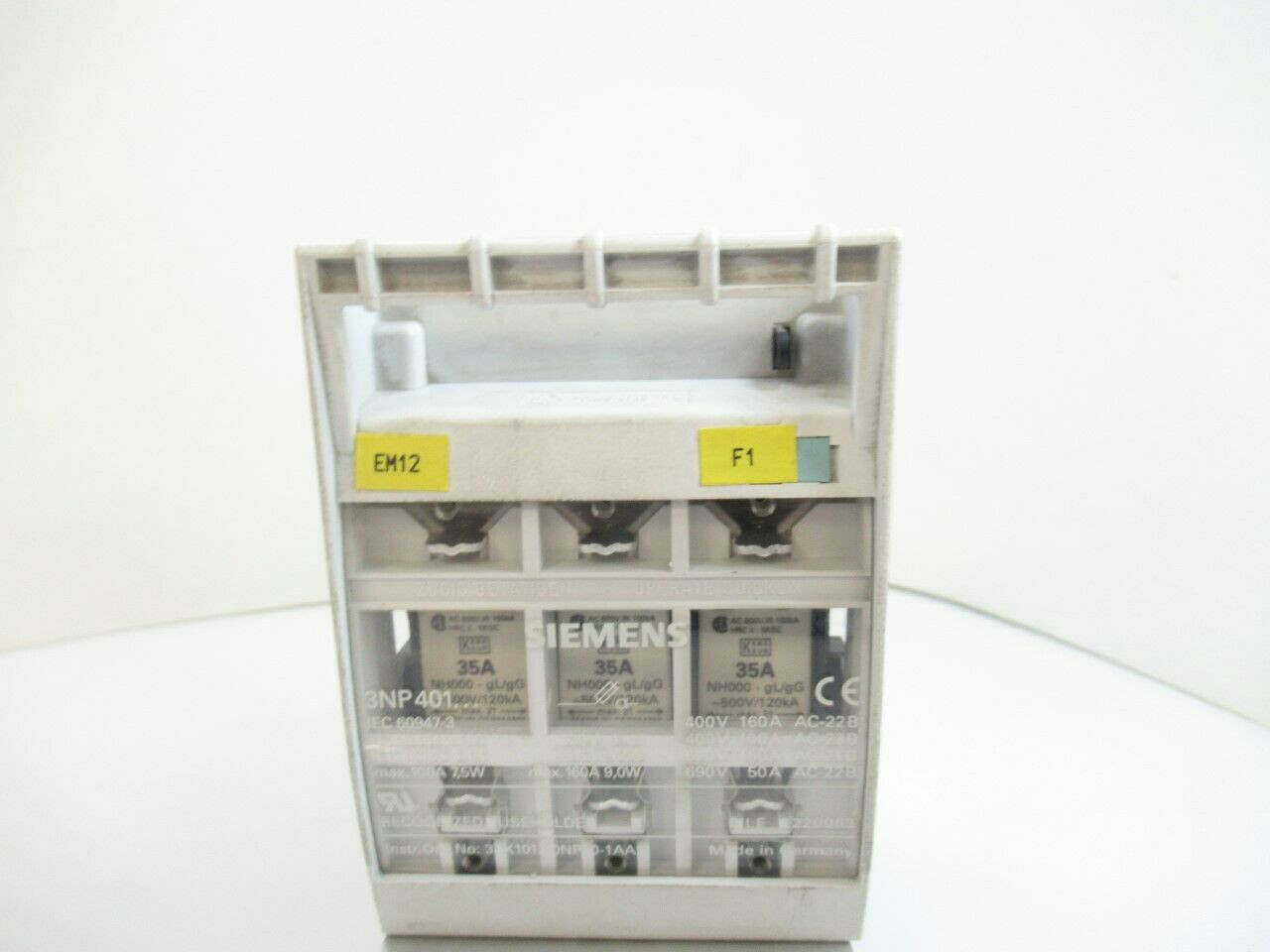 Siemens 3NP401 Fuse Holder 3 Pole 160A, Use With Sitor Fuses - PCM ...