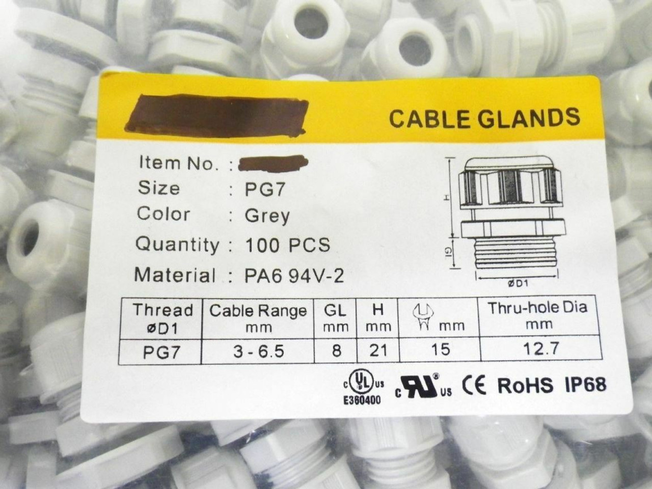 Cable Glands pg7 pg 7 Cord Grip Connector 100 Pieces *NEW* C ul / C ru US - PCM SURPLUS WORLD