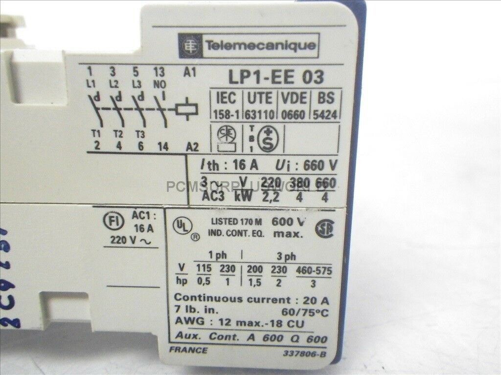 LP1-EE 03 LP1EE03 Telemecanique contorol relay 600V 16A (Used and ...