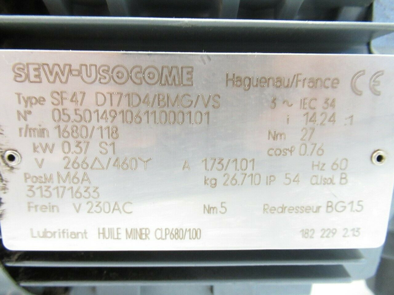 SF40DT71D4BMG/VS - Eurodrive inline gearmoto A2E170-AF25-12 (USED ...
