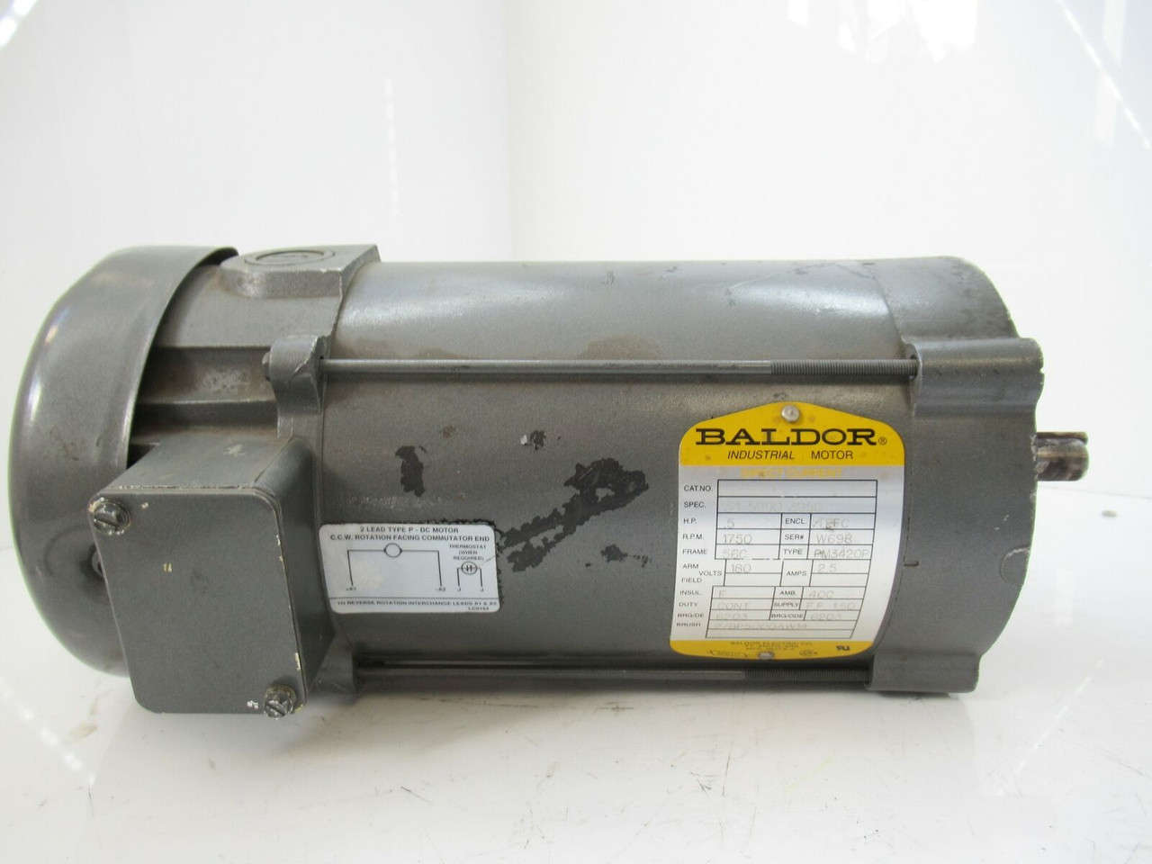 BALDOR BOSTON GEAR DC MOTOR PM1850TF-B 34-4301-3950 .5HP 56C FR 1750RPM ...