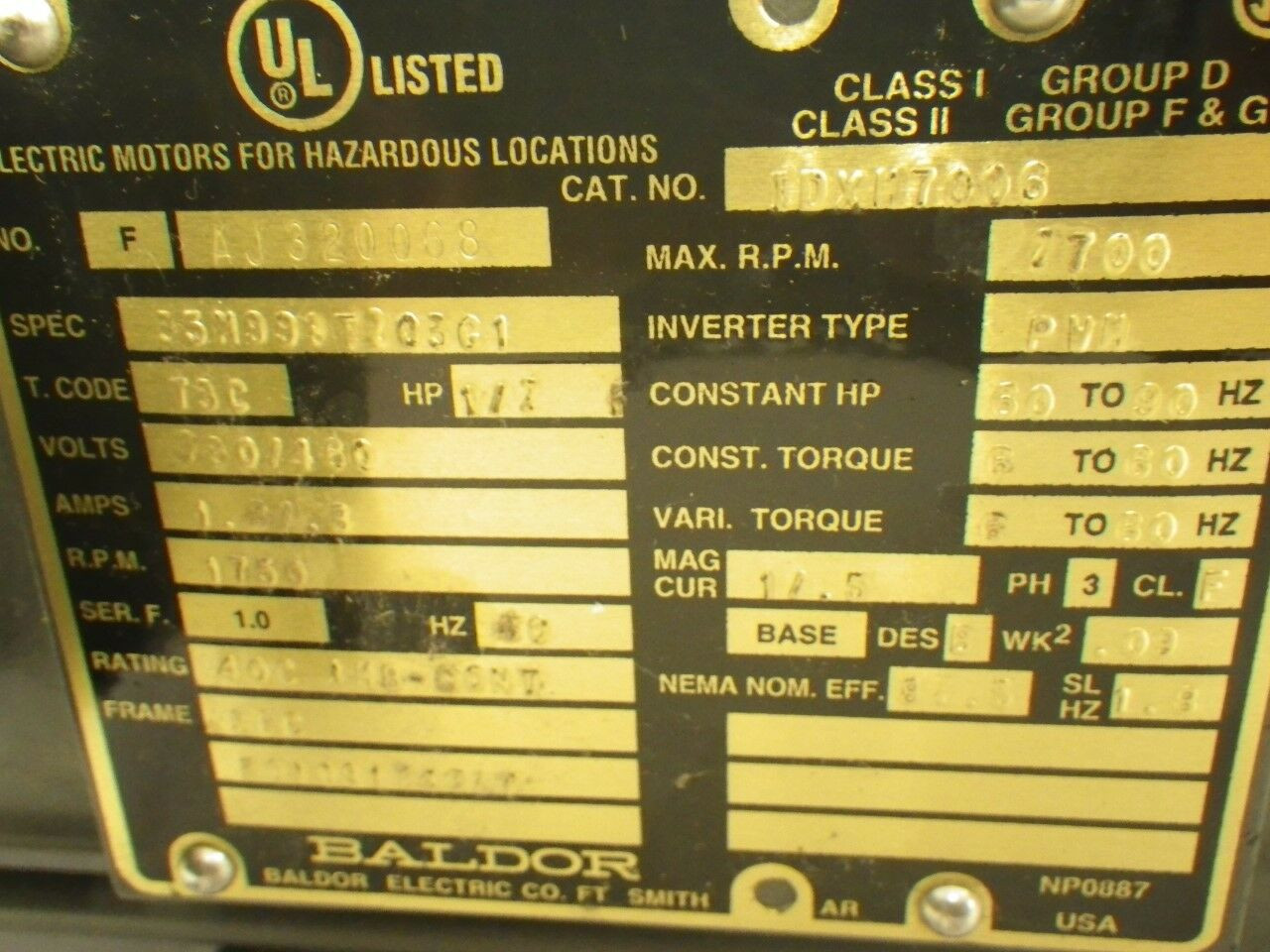 35M998T203C1 SF718V20NB5J Baldor Motor Gear 1/2hp + Boston Gear (Used ...