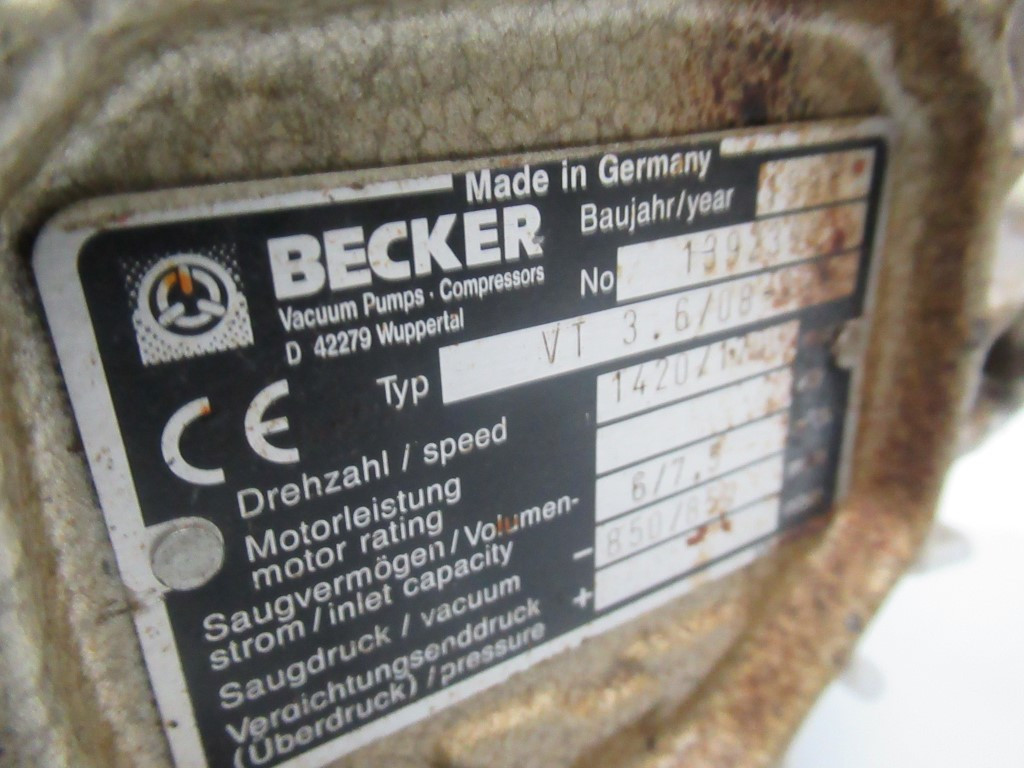 Becker Motor VT 3.6/08 Rotary Vane Vacuum Pump 6/7.5 M3/H, 850 BAR ...