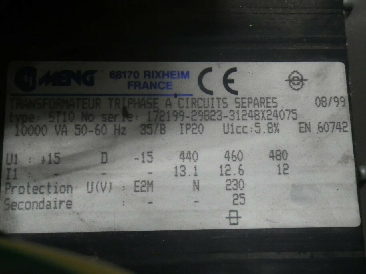 St10 Meng Transformer 10kva Triphase 50-60hz Ip20 U1cc: 5.8% (Used ...