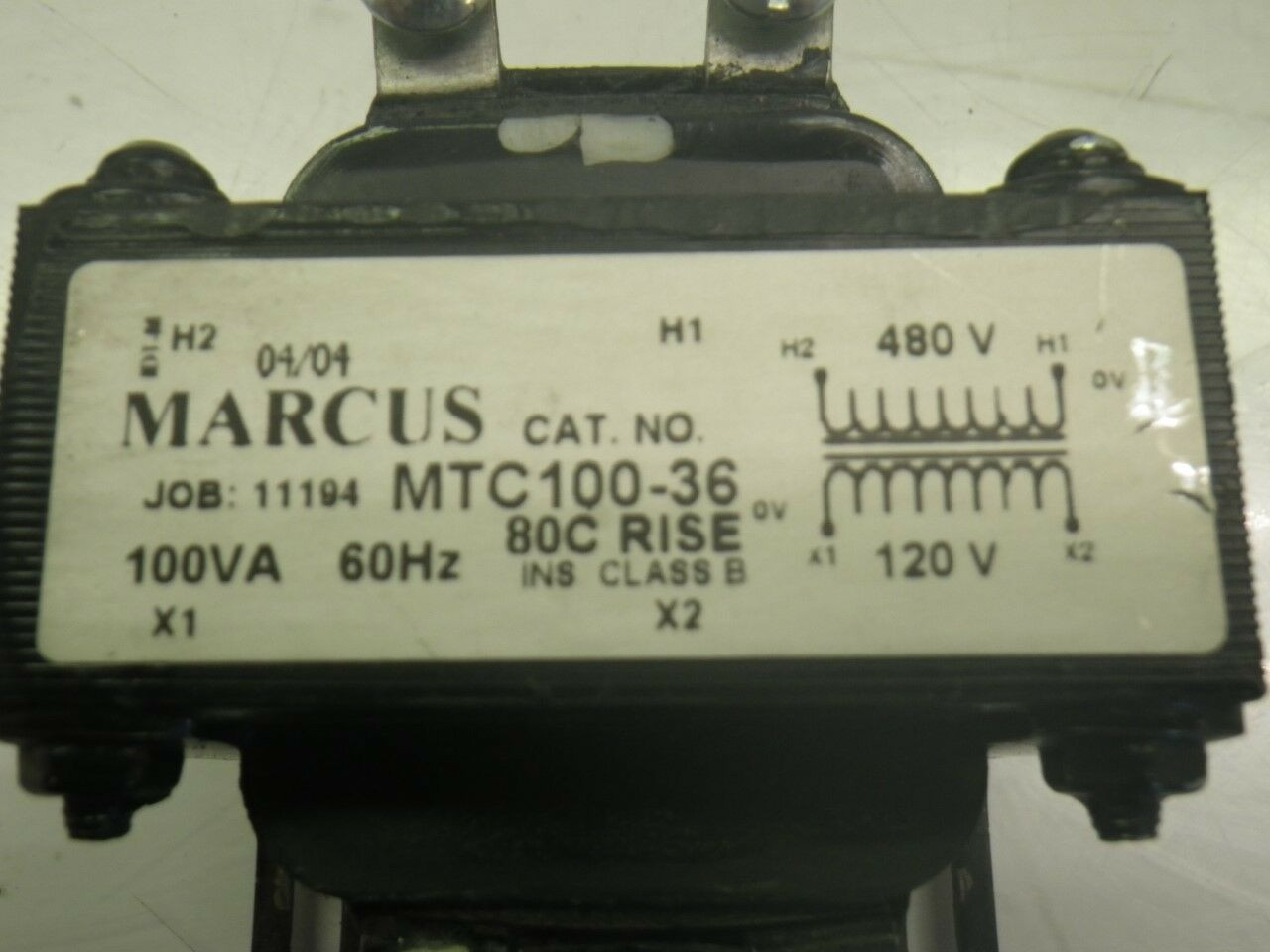 MTC100-36 Marcus 100Va Transformer 480 Volt Primary 120 Volt (Used ...