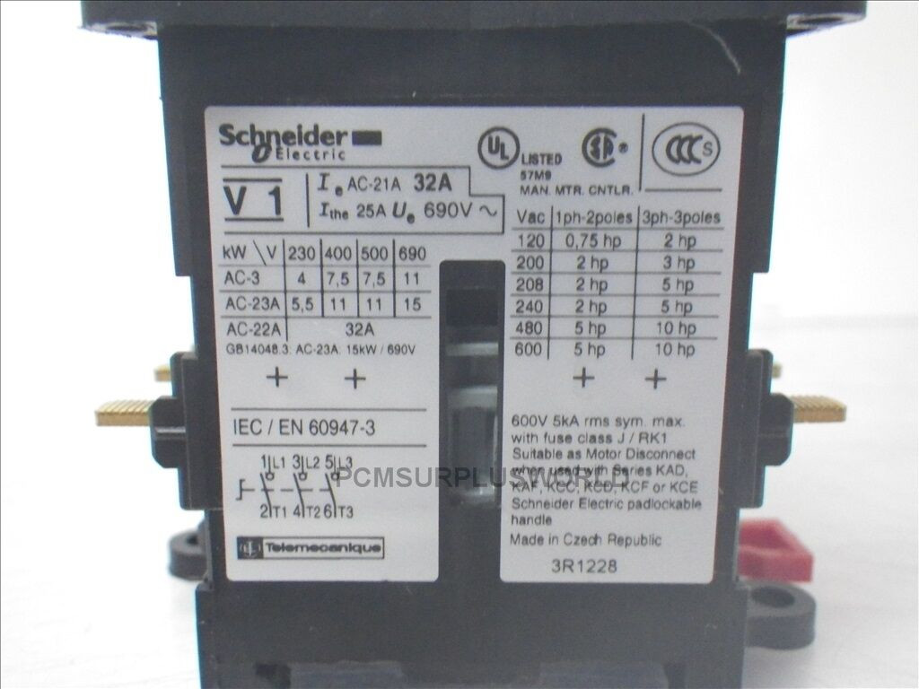 V1 Schneider contactor manual motor controller - PCM SURPLUS WORLD