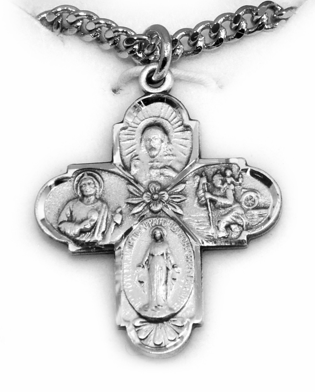 Sterling Four Way Medal with Flower Center - True Devotionals