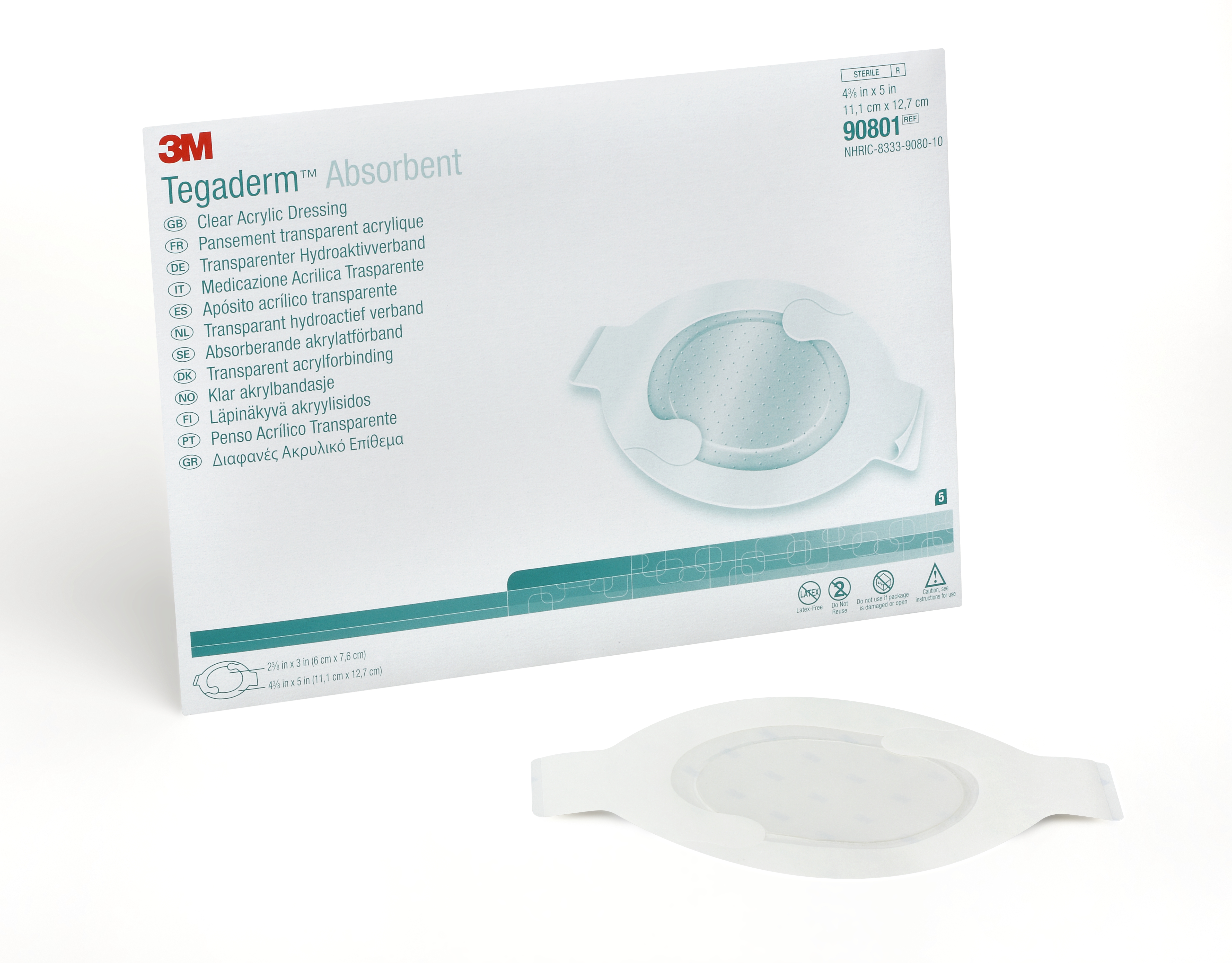 3M Tegaderm Absorbent Clear Acrylic Dressing, 4-1/2 X 5"