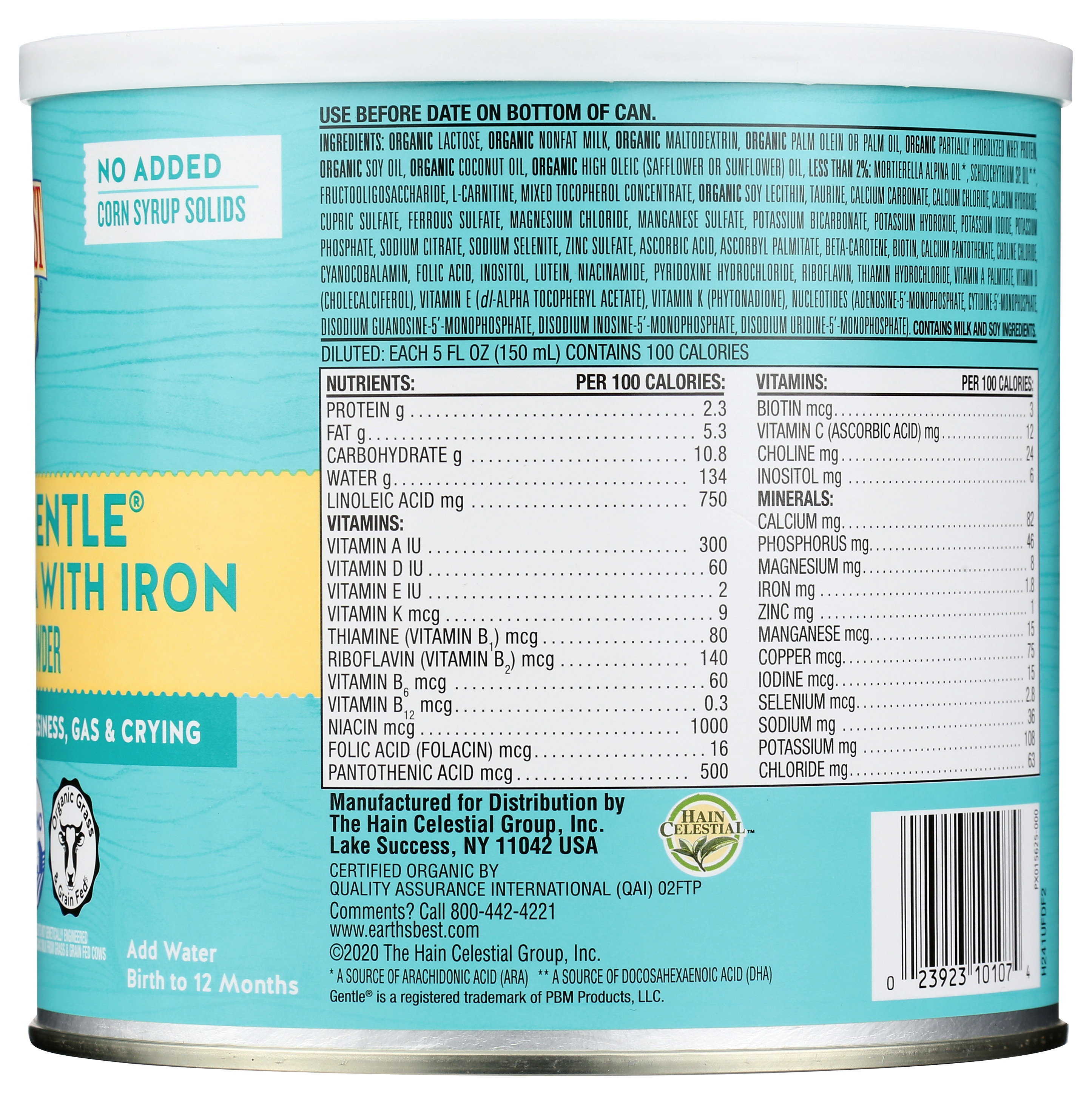 Earth's Best Organic Gentle Infant Formula With Iron