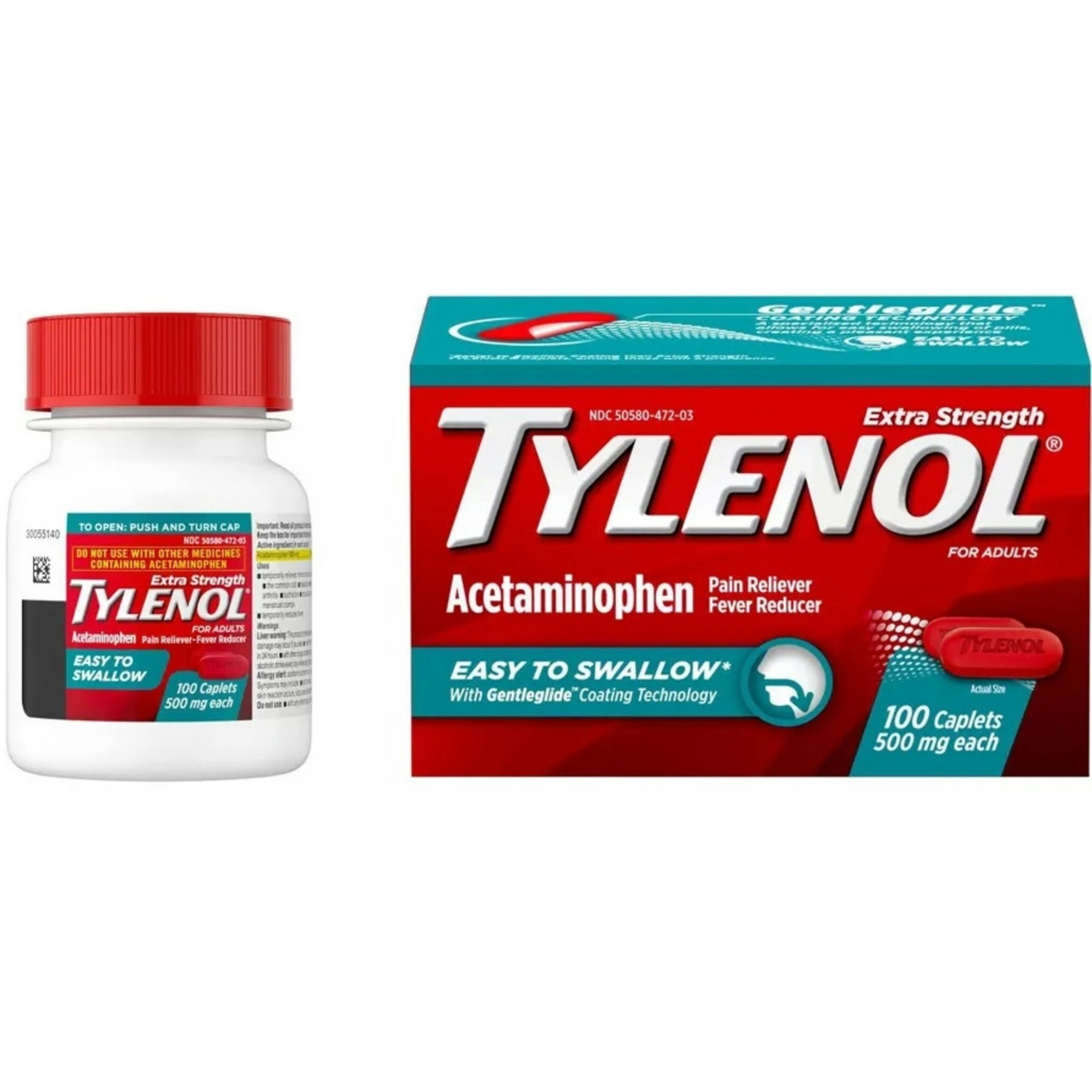 Tylenol Extra Strength Easy To Swallow Caplets with Gentleglide, 500 mg