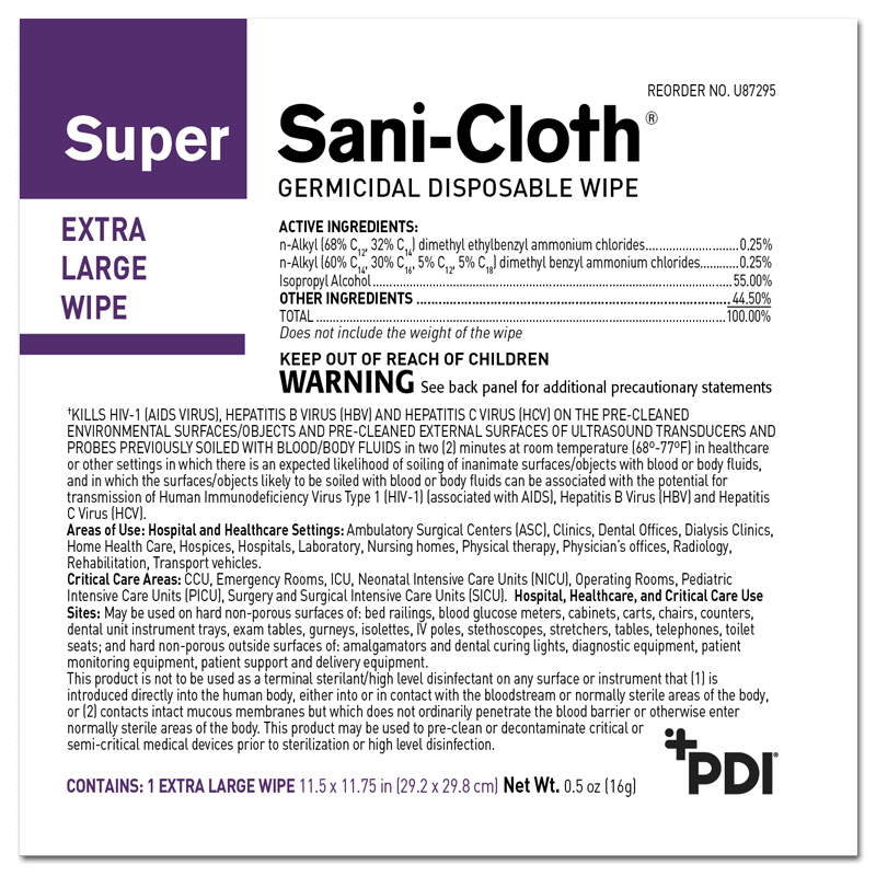 Super Sani-Cloth Germicidal Disposable Wipe, Alcohol Scent, NonSterile