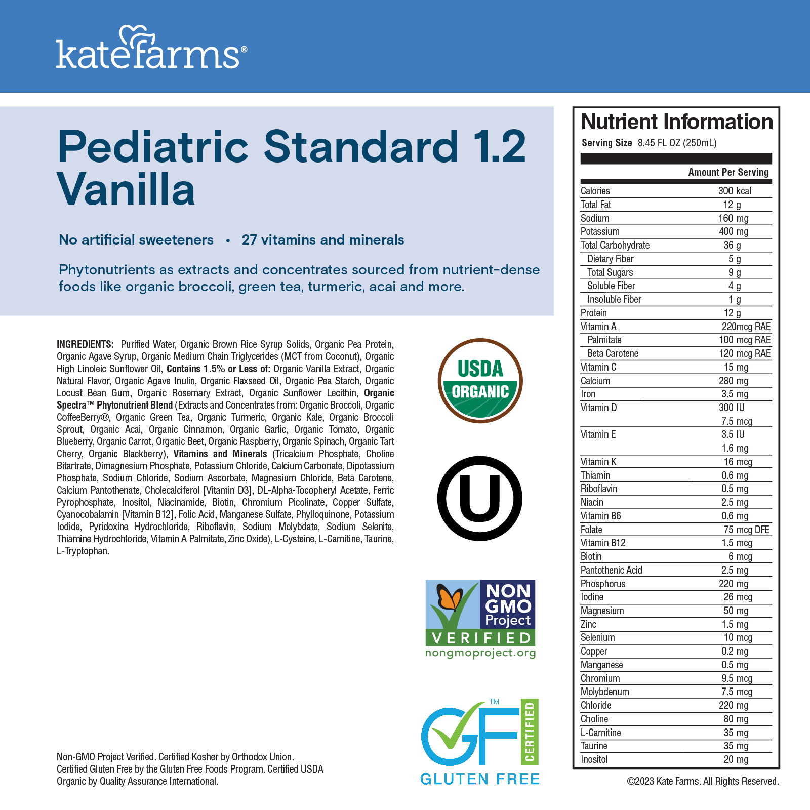Kate Farms Pediatric Standard 1.2 Sole-Source Nutrition Formula, 8.45 oz.