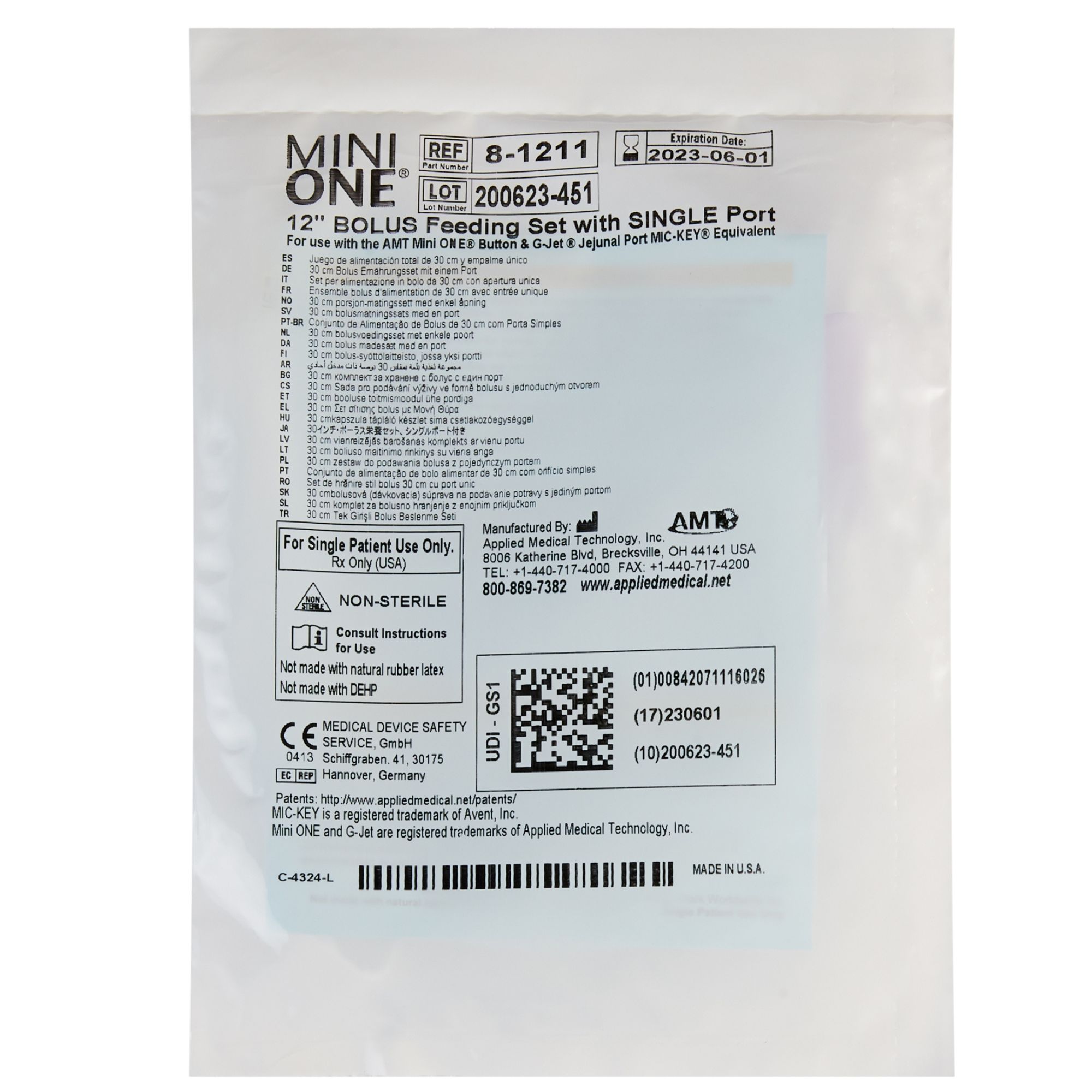 AMT Mini ONE Straight Connector with Bolus Adapter