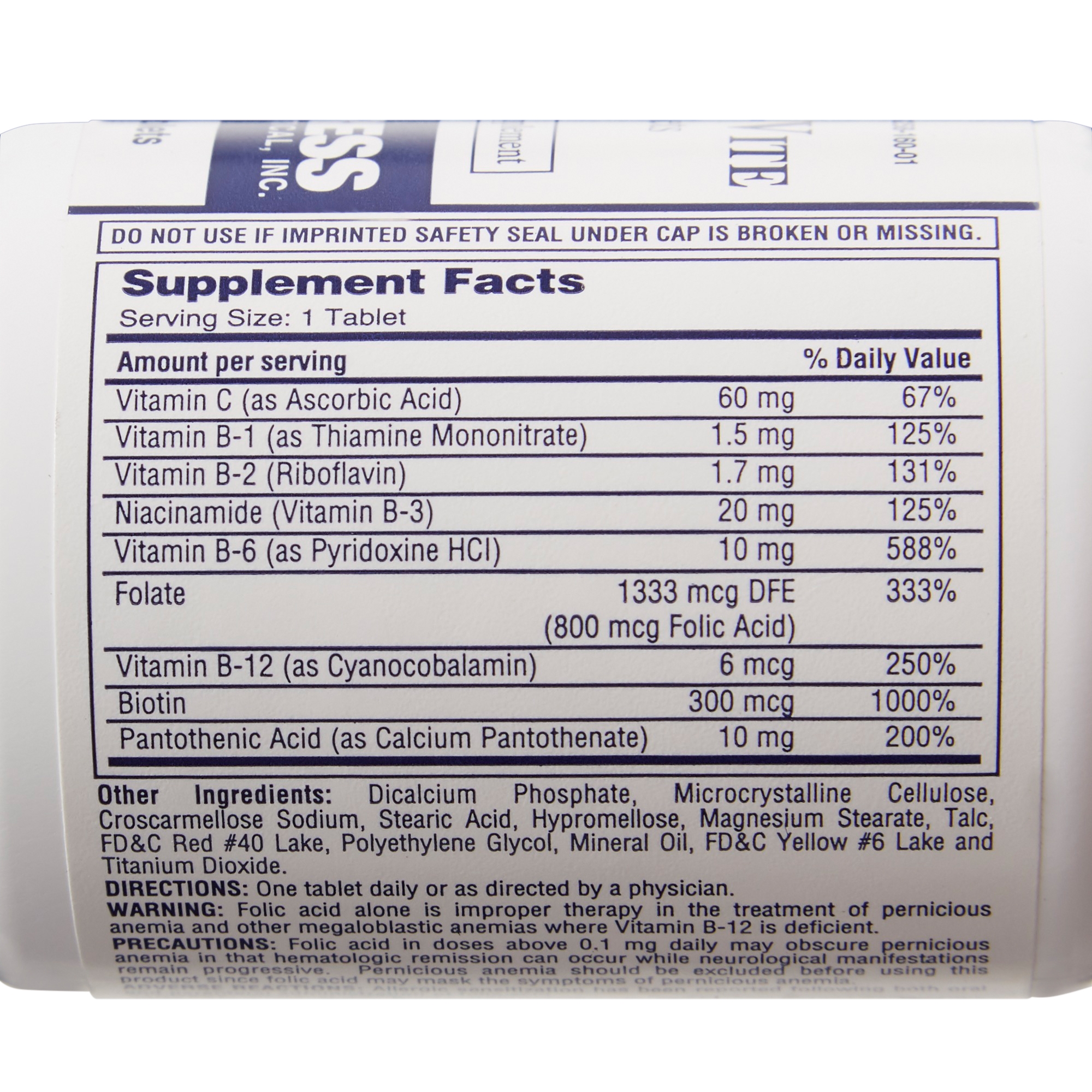 Rena-Vite Folic Acid/Vitamin B Dietary Supplement, 0.8 mg, 100 Tablets
