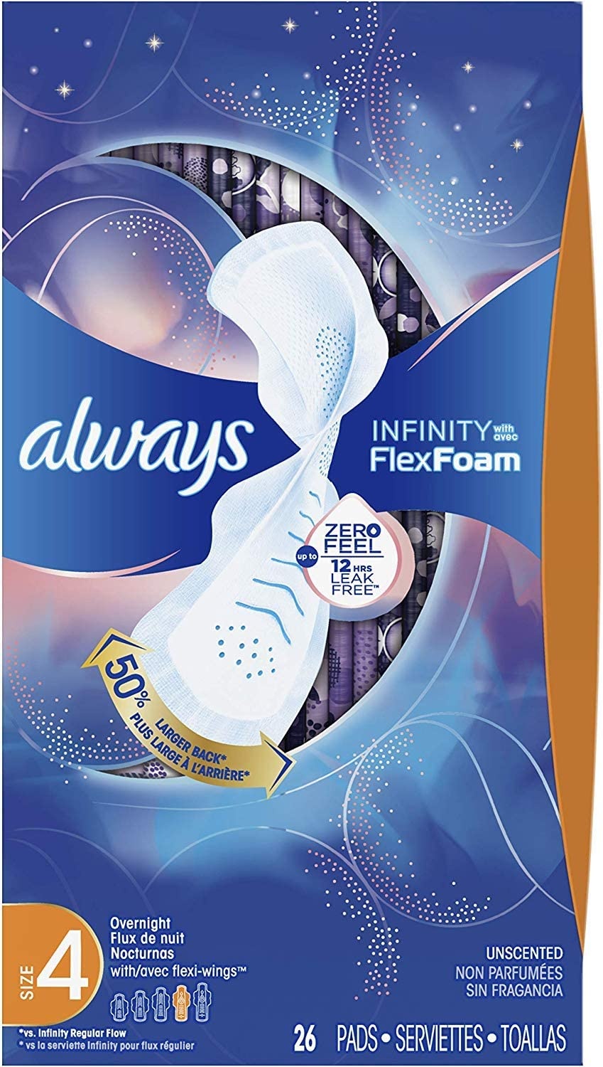 Always Infinity Pads, Size 4, Unscented, Overnight Absorbency