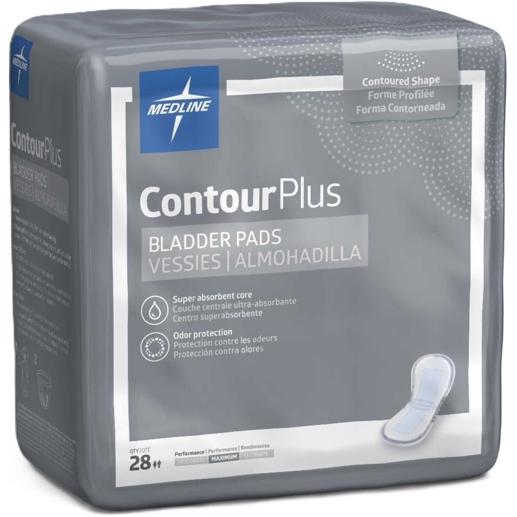 Medline ContourPlus Bladder Control Pads, Maximum Absorbency