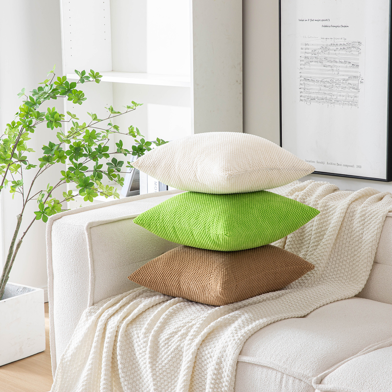 Set of 2 Cushions with Pine Corduroy Covers Included - 45x45cm ...