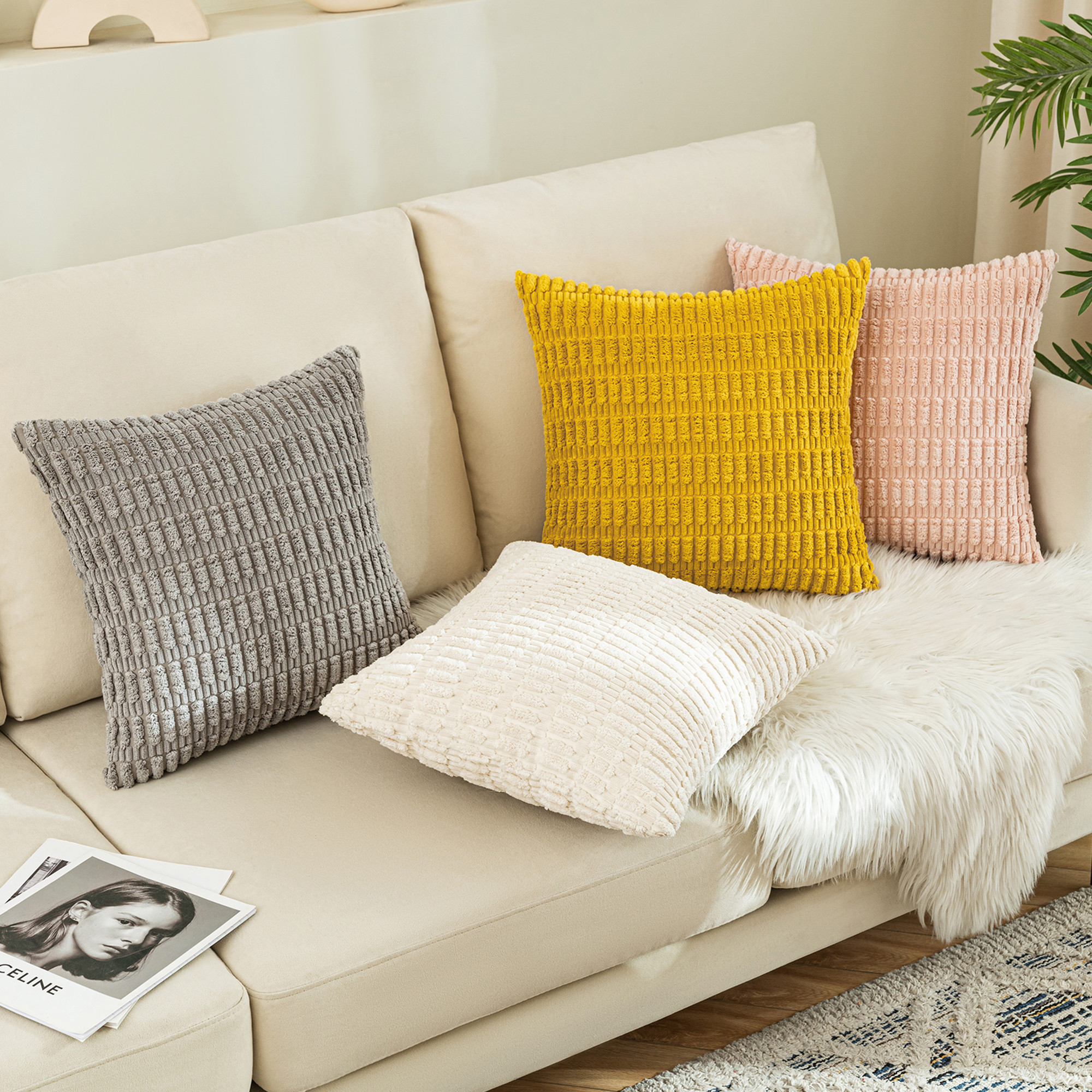 Set of 2 Cushions with New Corduroy Design Covers Included - 45x45cm ...