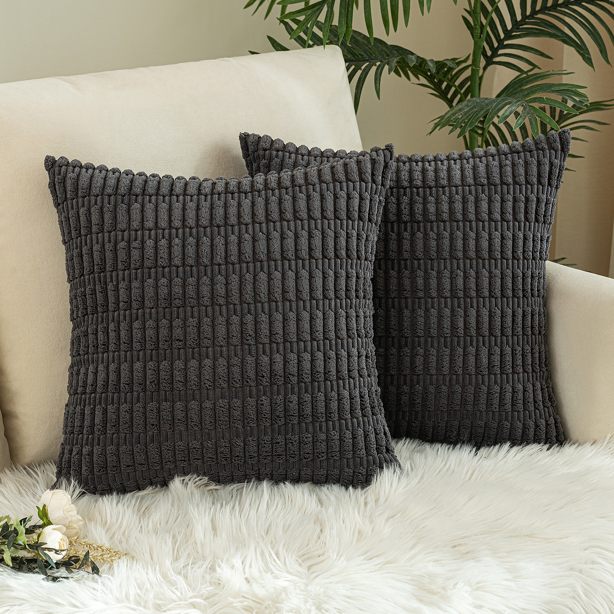 Set of 2 Cushions with New Corduroy Design Covers Included - 45x45cm ...