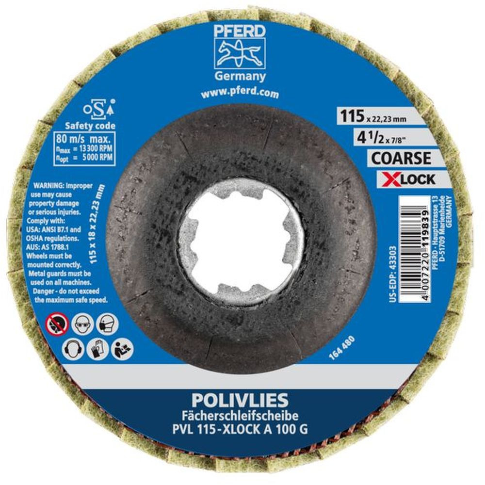 PFERD 43303 4-1/2" POLIVLIES AO Non-Woven Flap Disc - 7/8" X-LOCK ...