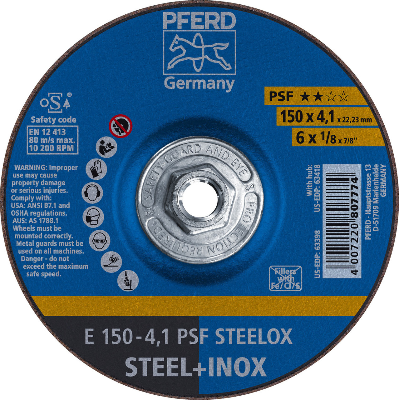 PFERD 63418 6" x 1/8" Pipeline Wheel, 5/8-11 Thd. (4.1mm) A 30 M PSF ...