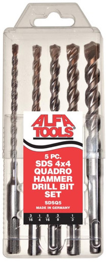 ALFA Tools SDSQ5 5 pc SDS-Plus Quadro Hammer Drill Bit Set | FastoolNow.com