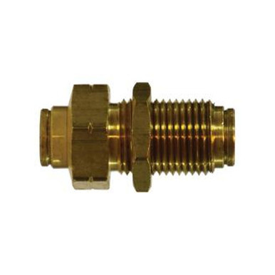 Midland Industries 20128 Bulkhead Union, 3/8" Push-In x 3/8" Push-In, Brass