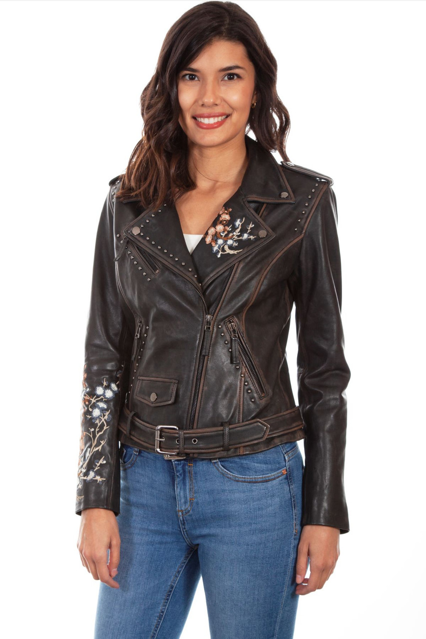 Scully Womens Embroidered Black Lamb Motorcycle Fashion Jacket - One 2 ...