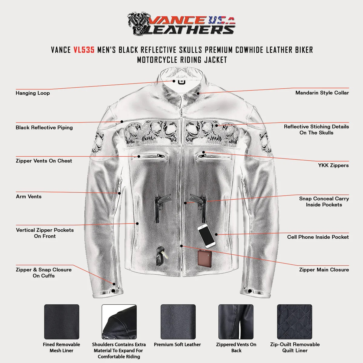 Reflective Skull Premium Cowhide Leather Motorcycle Jacket - One 2 mini ...