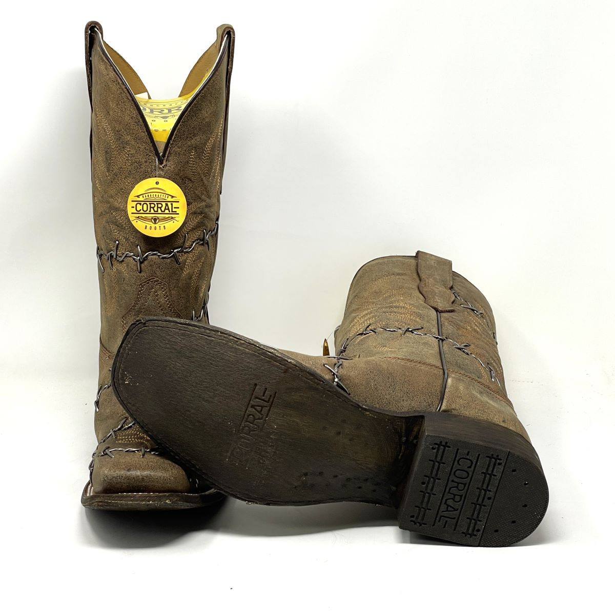 Corral Men's Barbed Wire Leather Cowboy Western Boots - One 2 mini Ranch