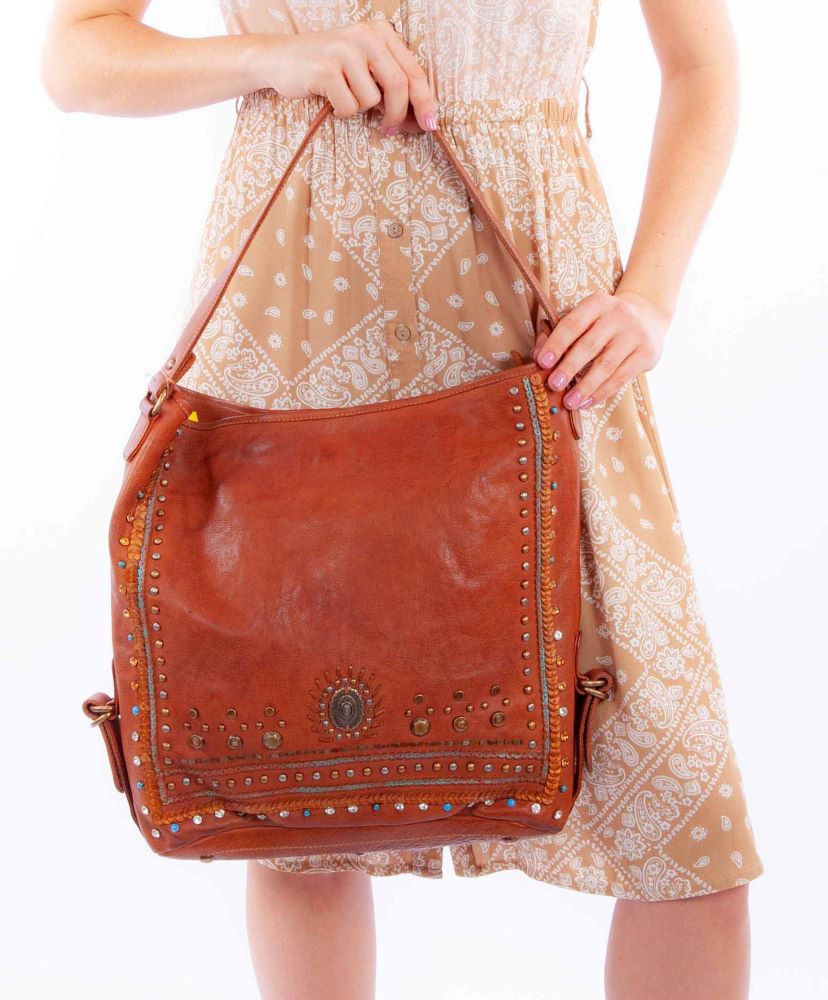 Scully Leather Large Studded Bucket Handbag B369 - One 2 mini Ranch