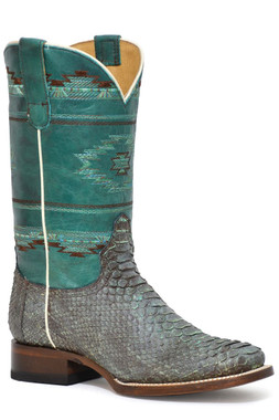 Roper Oakley Turquoise/Brown Backcut Python Western Boots - One 2 mini ...