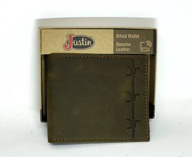 Justin Men's Barbed Wire Embossed Bifold wallet - One 2 mini Ranch