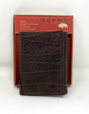 Roper Genuine American Bison Leather Trifold Wallet - One 2 mini Ranch