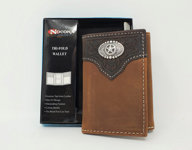 Nocona Distressed Leather With Star Tri-fold Wallet - One 2 mini Ranch