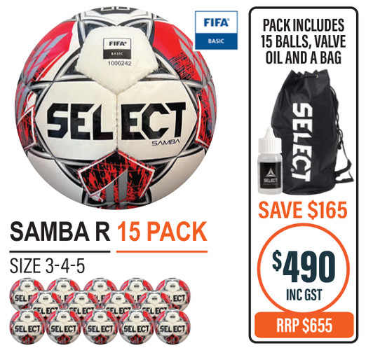 SAMBA WHT/RED (FIFA BASIC) 15 BALL PACK - Select Football (Evolution ...