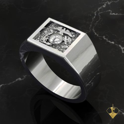 USMC Sterling Silver EGA High Polished Ring