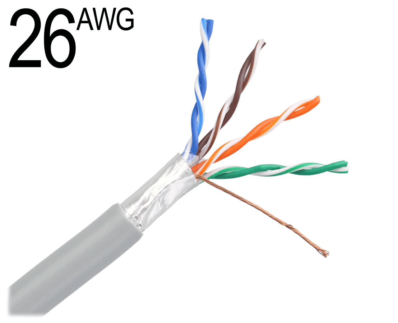 CAT6, 26 AWG, Shielded Solid Bare Copper