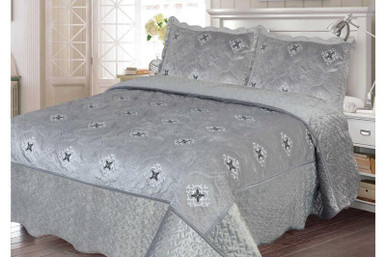 3 PC Embroidery Quilt Set - Gray