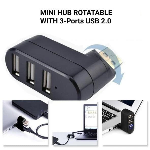 Mini Hub Rotatable with 3-Ports USB 2.0